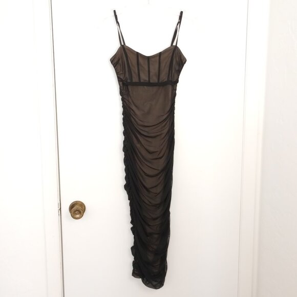 Windsor | Dresses | Windsor Black Sheer Mesh Overlay Ruched Bodycon ...